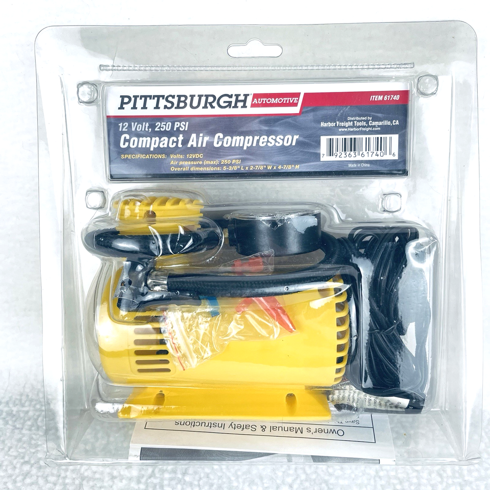 PITTSBURG Compact Air compressor 12 V 250 PSI Portable Inflator 2 ...