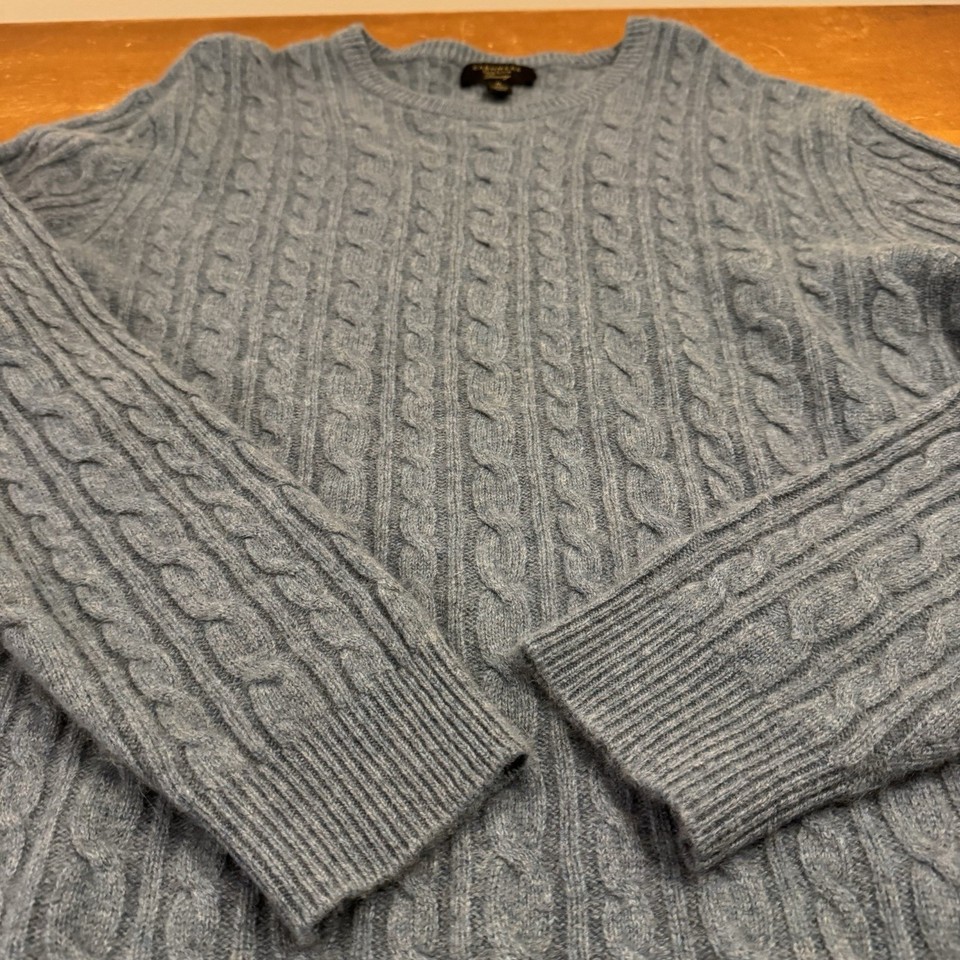 Club Room Sweater Mens XL Blue Cable Knit Crewneck 100% Cashmere | eBay