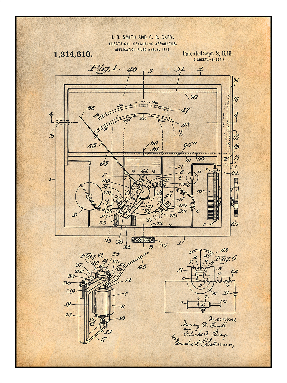1919 Electrical Meter Galvanometer Voltmeter Patent Print Art Poster | eBay