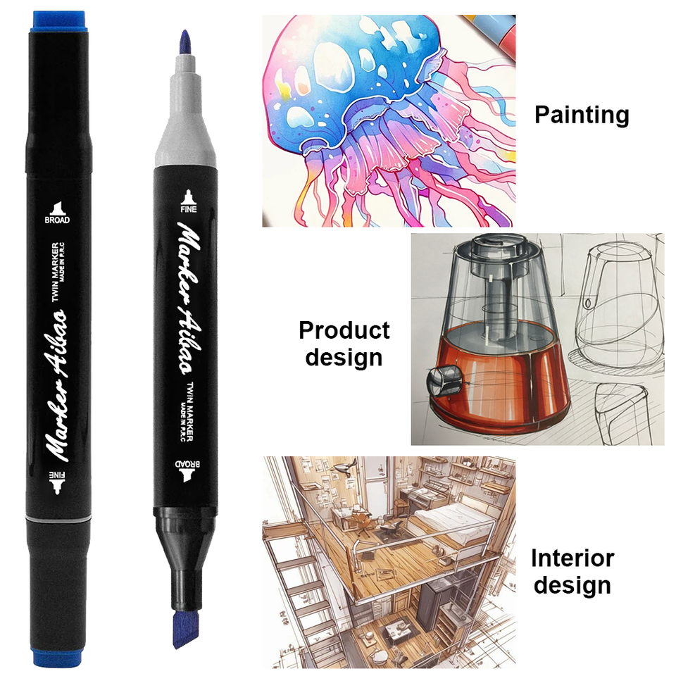 168 pieces Marker pens Alcohol markers Felt-tip pens Double-sided tip ...