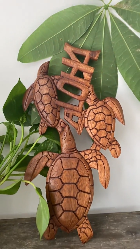 Hawaiian Hand Made Wall Hanging Decor Wood Carving Sign Turtle Honu ...