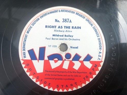 V-Disc #387 78rpm Single 12-inch Mildred Bailey - Paul Baron and his ...