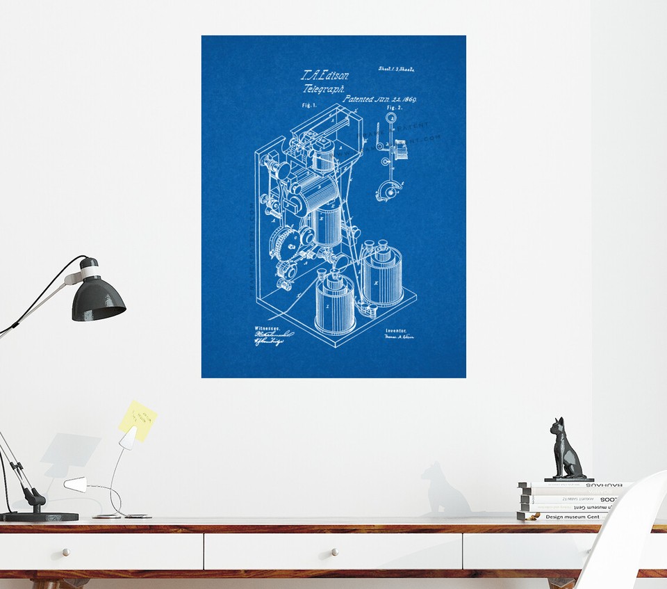 Thomas Edison Telegraph Patent Print Blueprint | eBay