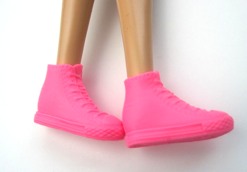 Barbie Mattel Doll Shoes Hot Pink High Top Lace Sneakers Fits Flat Feet ...