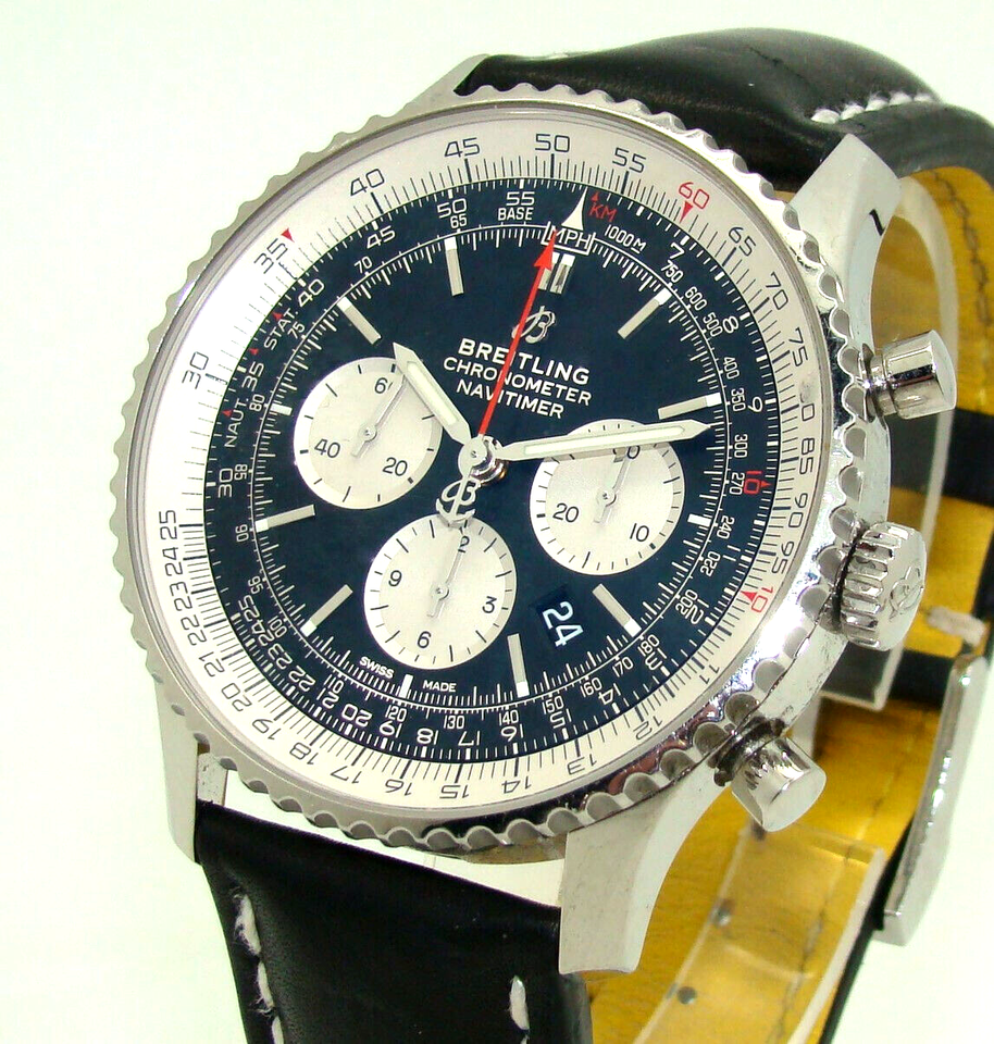 BREITLING 46mm NAVITIMER 01 STEEL AUTOMATIC CHRONOGRAPH WATCH AB0127 C ...