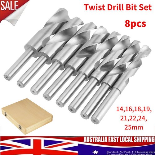 8X HSS Twist Drill Bit Set Large Heat Treat Industrial 14-25MM Shank 1/ ...