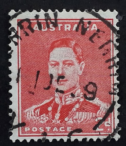 1939 Australia 2d Scarlet KGV1 stamp - NERRIN NERRIN VIC Postmark ...