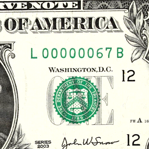 LOW TWO (2) DIGIT FANCY # 00000067 GEM UNCIRCULATED $1 San Fran / non ...