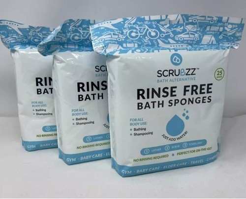 3x Scrubzz Rinse Free Bath Sponges 25 Per Pack Bath Alternative Just ...