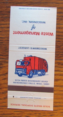 GARBAGE TRUCK MATCHBOOK COVER: MENOMONEE FALLS MILWAUKEE GREEN BAY ...