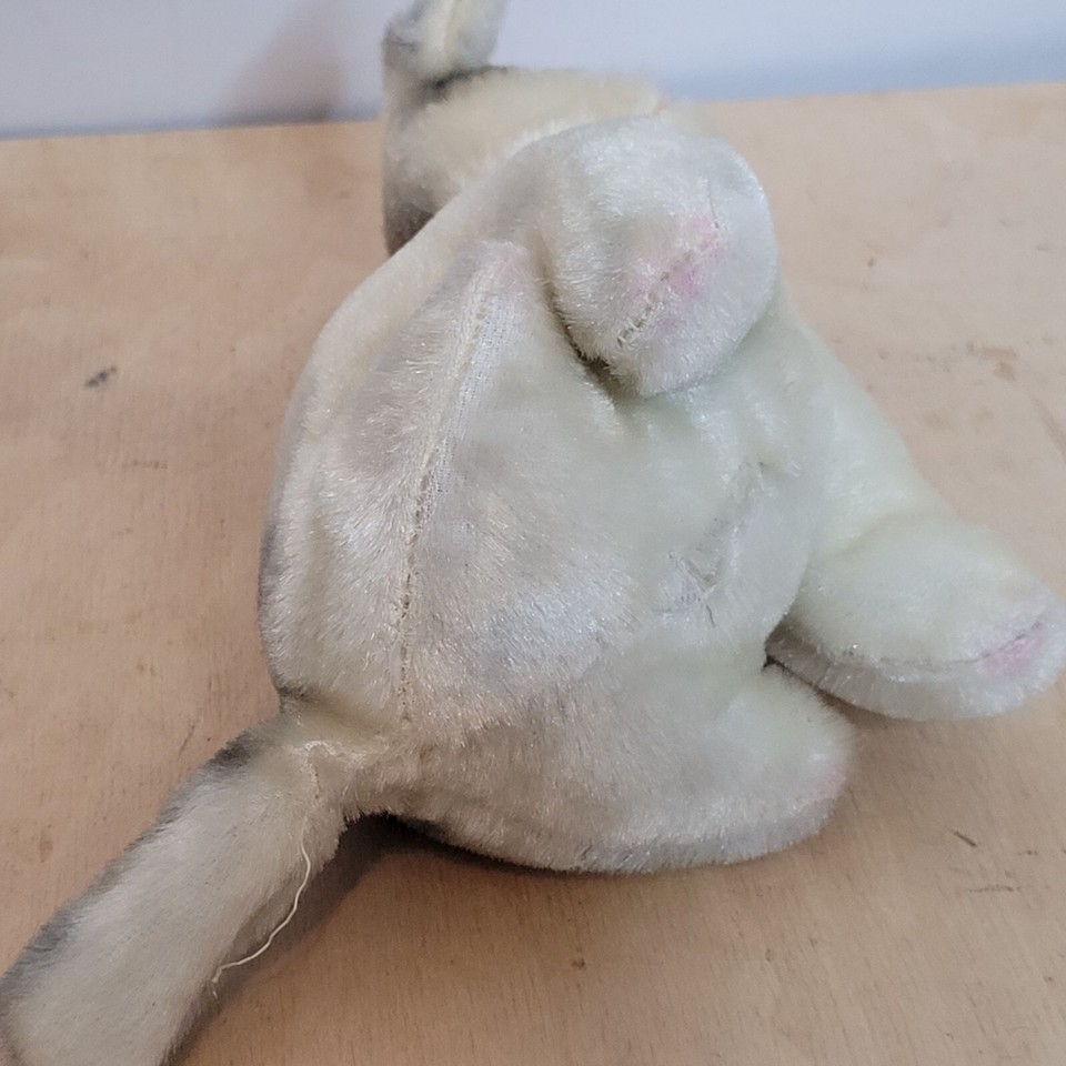 Vintage Stuffed Cat Gray Tabby 7 Inches No Tags Unbranded Pink Mark on ...