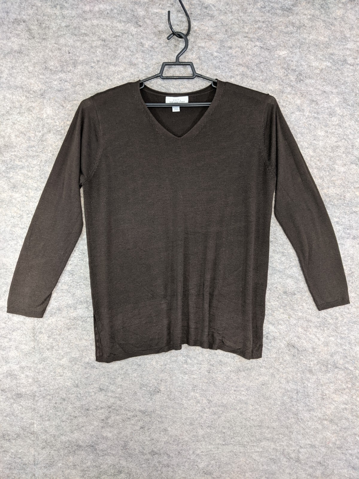 Hampshire Studio Sweater Womens Large Brown Pullover V-Neck Long Sleeve ...