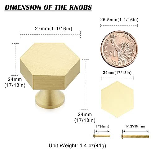 10-Pack Solid Brass Hexagon Cabinet Knobs 0.9-Inch Diameter Gold Decorative S... 722367530357 | eBay