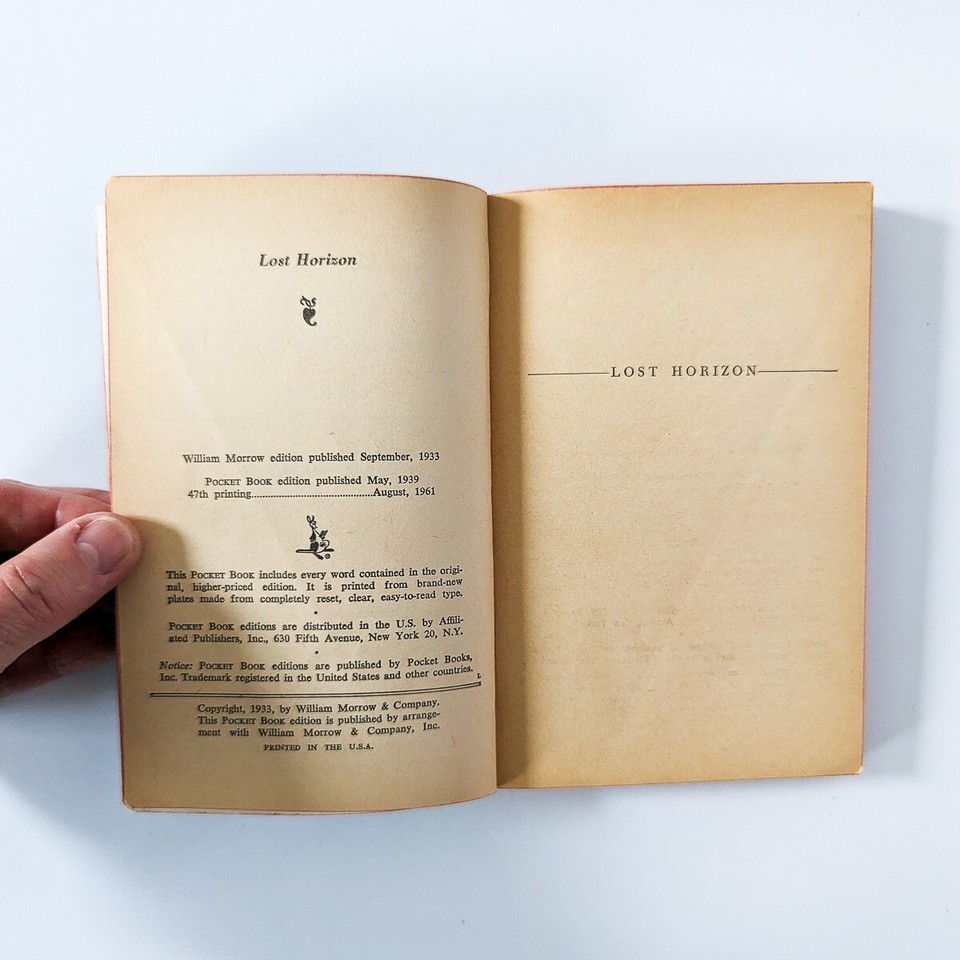 LOST HORIZON by James Hilton - 1961 Pocket Books Edition Vintage ...
