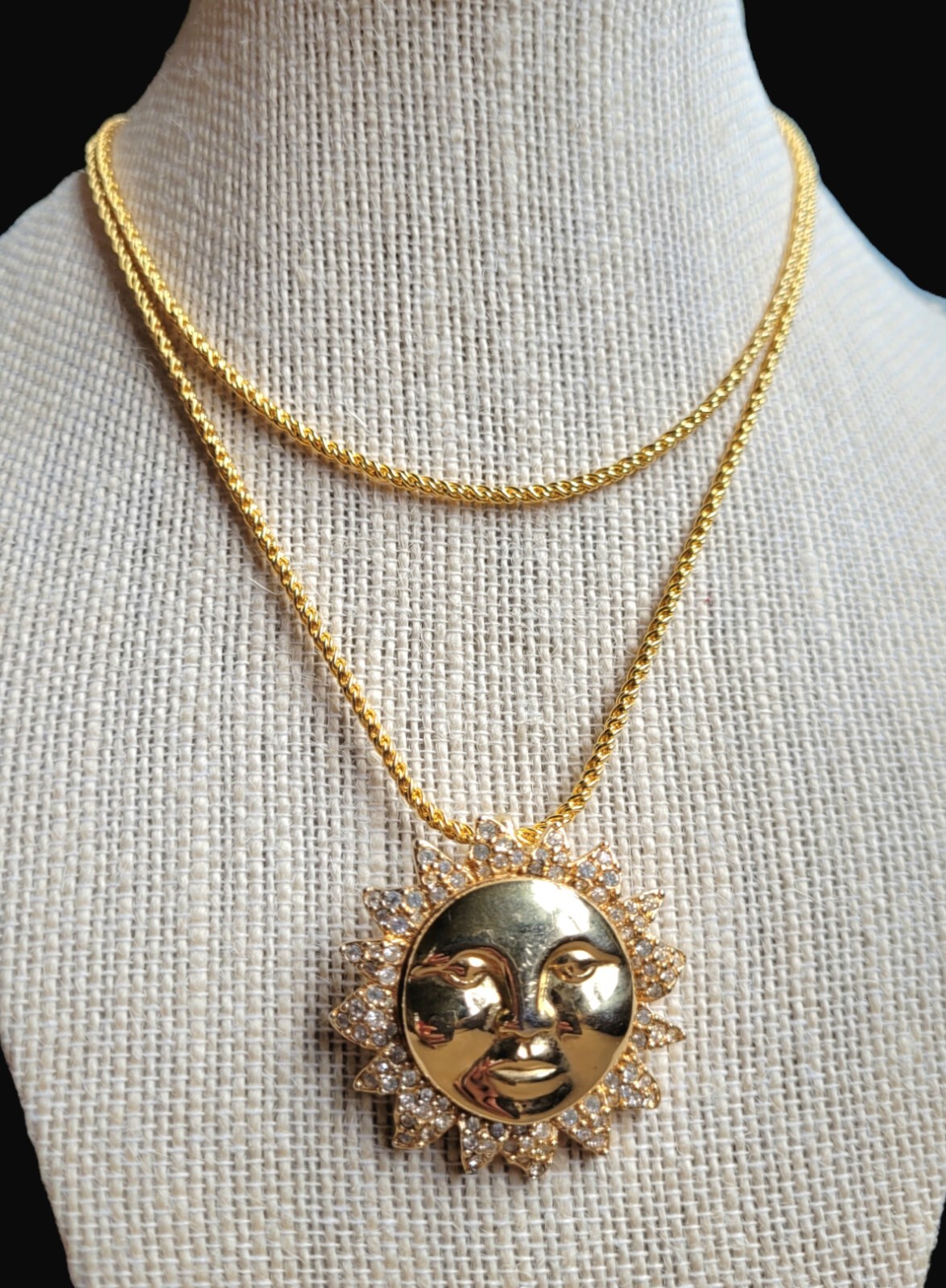 Rare Swarovski Rhinestone Sun Face Pendant with SPINN… - Gem