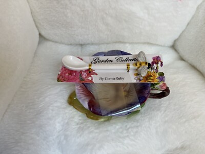 Corner Ruby Garden Collection 3 Pc Flower Teacup Leaf Saucer Spoon Set ...