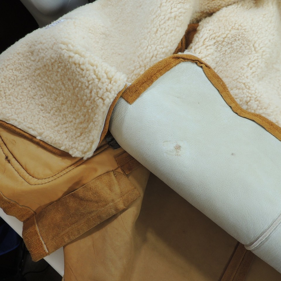 HEAVY Vintage MIGHTY MAC Sheepskin Fleece Lined Genuine Leather Suede ...