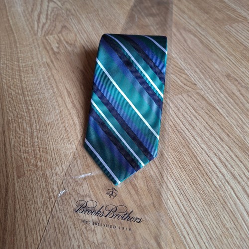 Brooks Brothers Green Tie Blue & Navy Blue Stripes 100% Silk Men's ...
