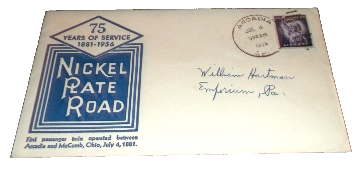 JULY 1956 NICKEL PLATE ROAD 75th ANNIVERSARY SOUVENIR COMPANY ENVELOPE ...