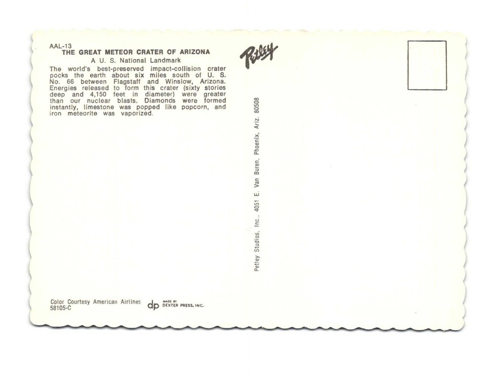 The Great Meteor Crater of Arizona A US National Landmark VTG postcard ...