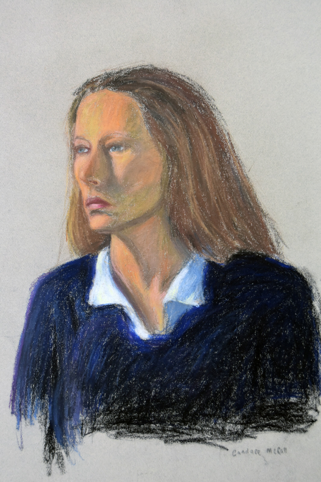 25" Vintage Pastel Drawing Young Woman Portrait Original Candace McCall ...