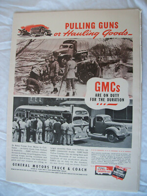 VTG 1942 Orig Magazine Ad GM GMC Pulling Guns or Hauling Goods Trucks ...