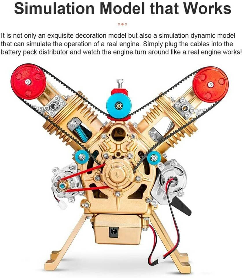 Two-Cylinder Engine Build Kit Full Metal V2 Car Engine Model Assembly ...