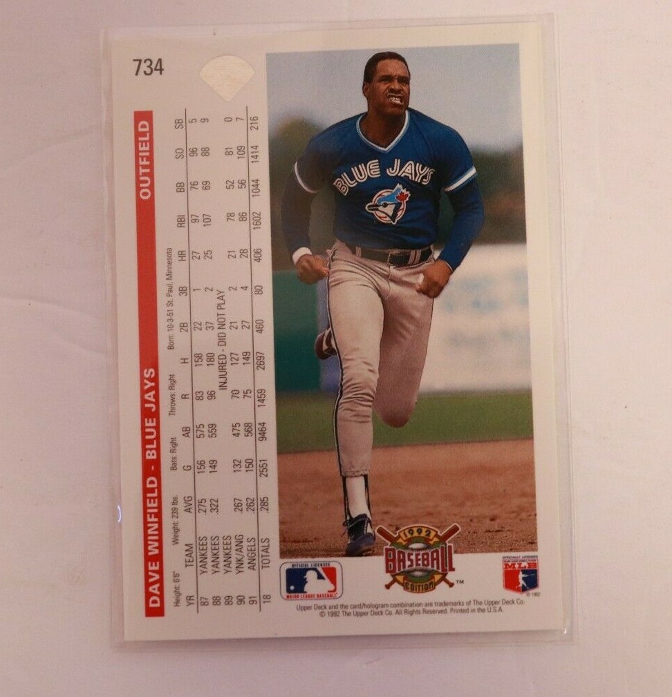 1992 Upper Deck #734 Dave Winfield Blue Jays MLB Baseball Card | eBay