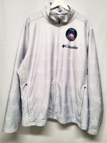 Mens COLUMBIA White USA Curling Full Zip Jacket Size UK 2XL - CG L24