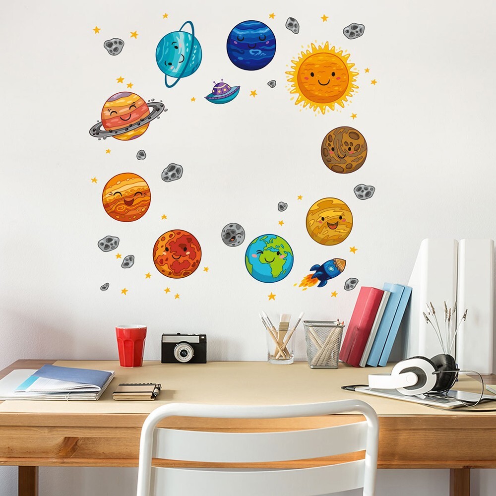 5pcs Planet and Sun Wall Decals Space themed Stickers for Kids Bedroom ...