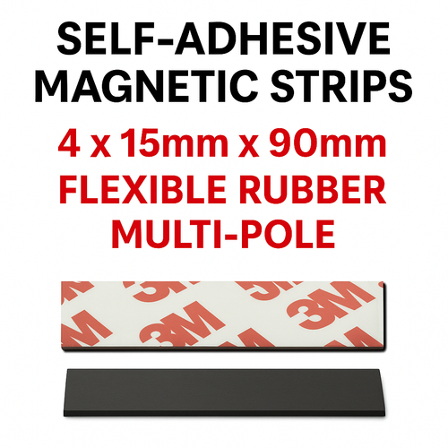 Self Adhesive Magnetic Strips 4x 15mm x 90mm Flexible Rubber Multipole ...