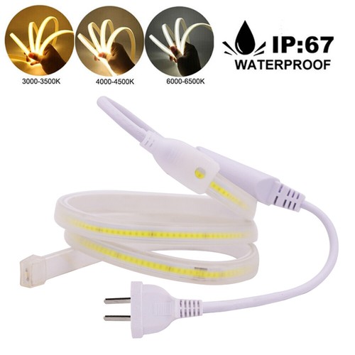 110V COB LED Strip Lights Flexible Tape Home Outdoor Waterproof Rope ...