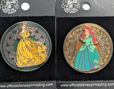 Disney 2003 Stained Glass Princess Belle Pin beauty and the beast rose ...