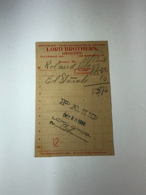 Bangor, ME Lord Brothers Grocers Receipt 1914 | eBay