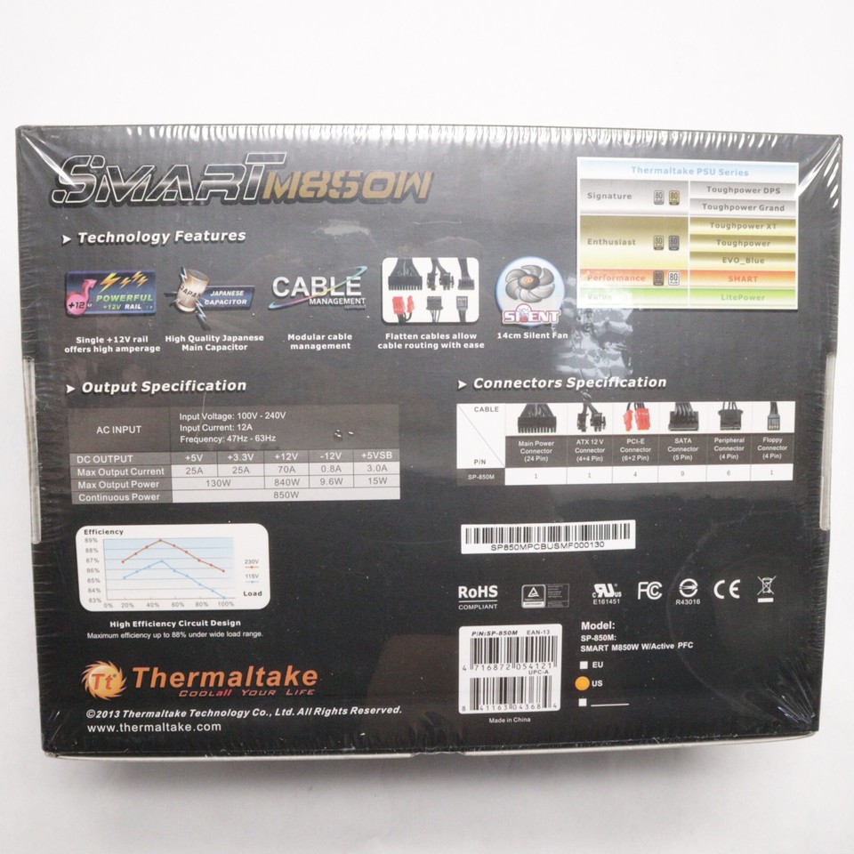 THERMALTAKE MODULAR POWER SUPPLY SMART M 850W *FACTORY SEALED* | eBay