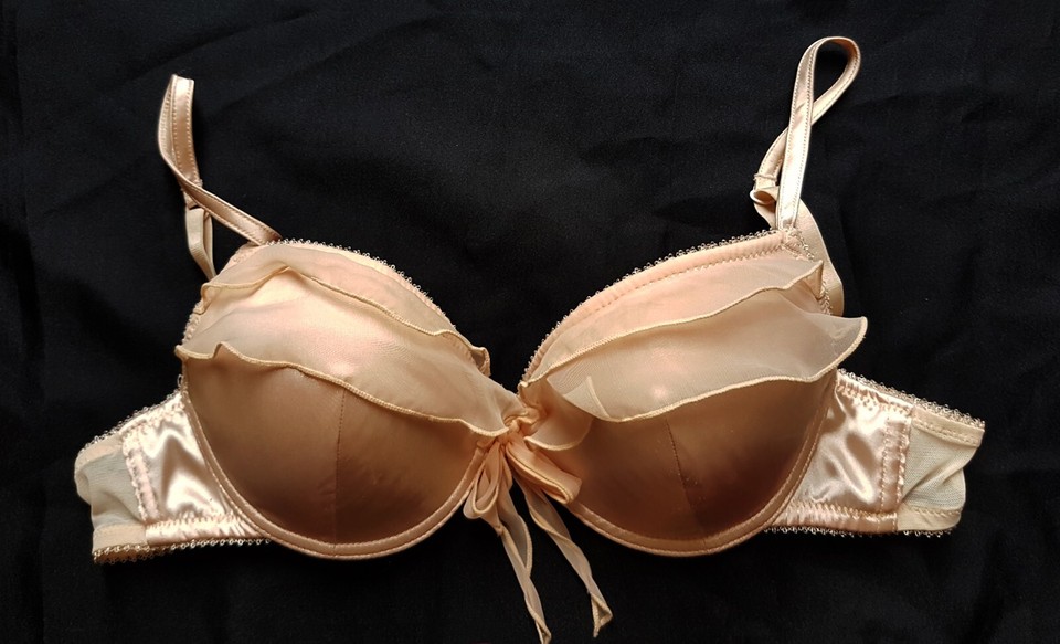 Secret Love Nude Satin Finish Silk Frills Bra Size 12B / 34B | eBay ...