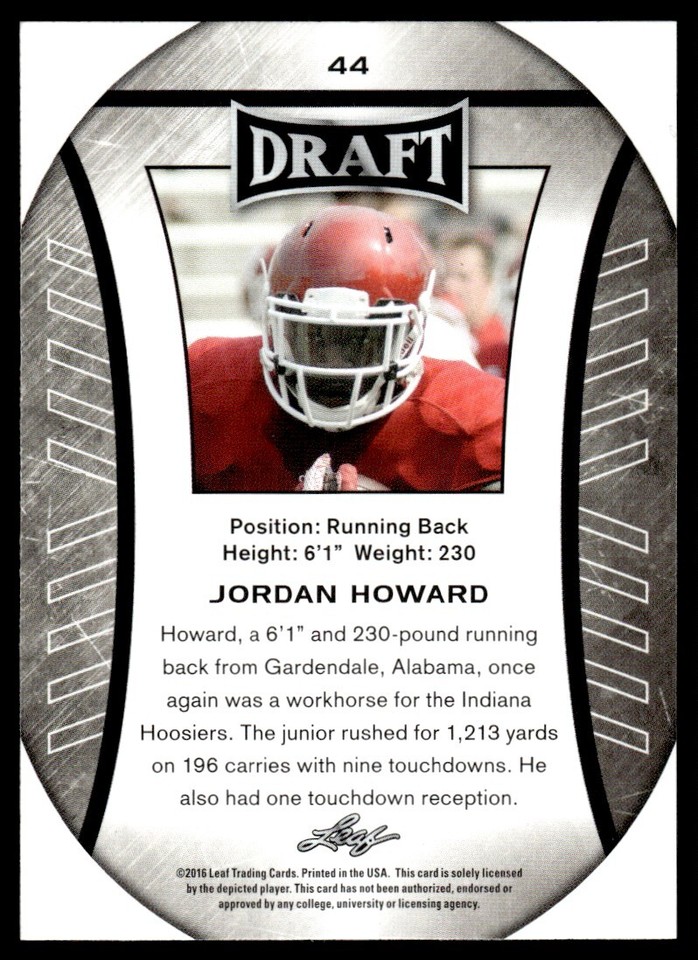 2016 Leaf Draft Jordan Howard Indiana Hoosiers #44 | eBay