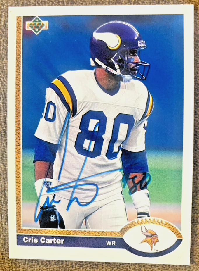 CHRIS CARTER MINNESOTA VIKINGS AUTOGRAPHED 1991 UPPER DECK CARD HOF ...