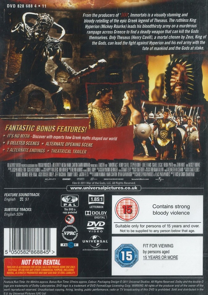 Immortals (2011) New Sealed DVD, Henry Cavill, Mickey Rourke [Region 2 ...