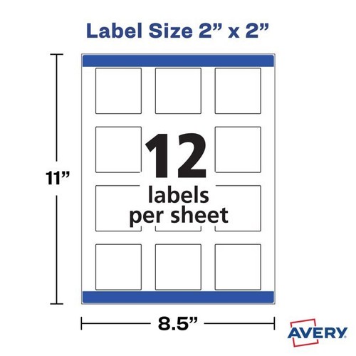 AVERY 2" x 2" PRINT-TO-THE-EDGE White SQUARE Labels, 300ct (22806) | eBay