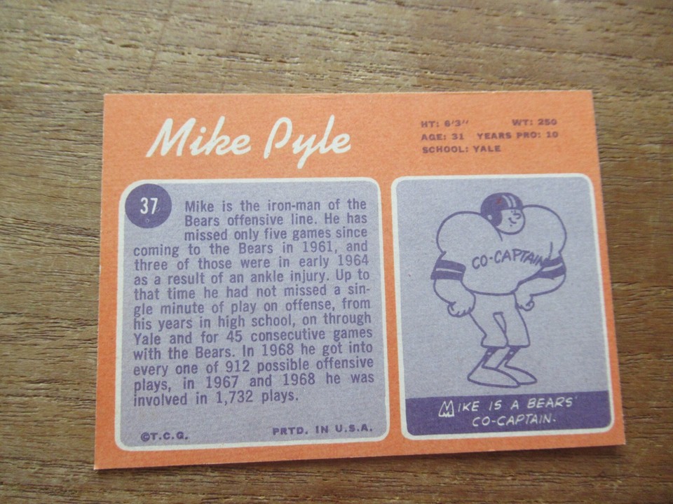 1970 TOPPS FOOTBALL MIKE PYLE #37 CHICAGO BEARS HIGH GRADE UPGRADE YOUR ...