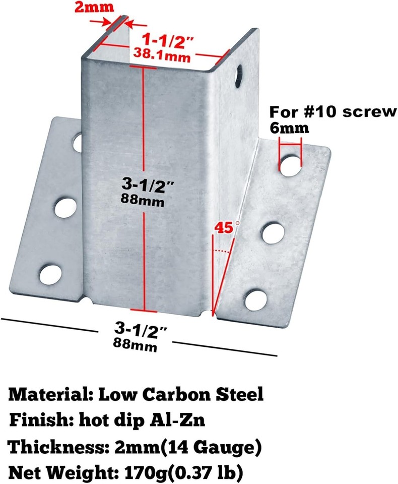 10-Pack 45-Degree Post and Beam Knee Bracket for 2x4 Post 14-Gauge ...