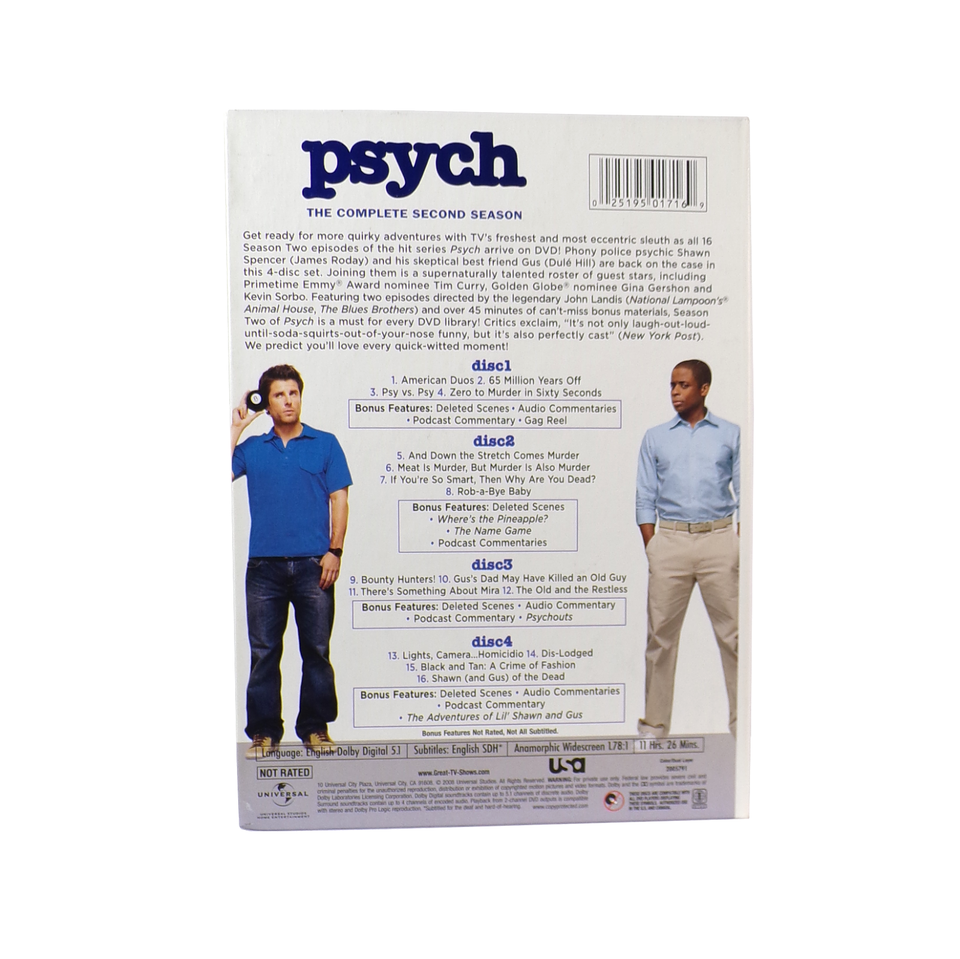 "PSYCH" The Complete Second Season 4-Disc DVD Set (2008) | eBay