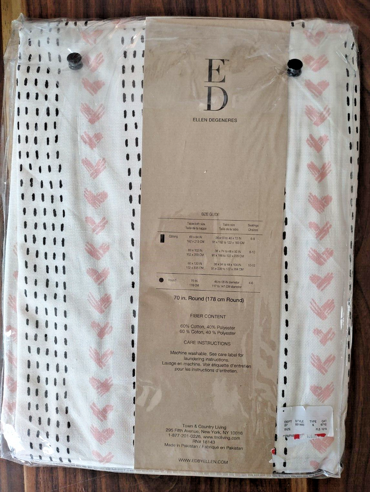 ELLEN DEGENERES TABLECLOTH STRIPED PINK TRIANGLES & BLACK HYPHENS 70 ...
