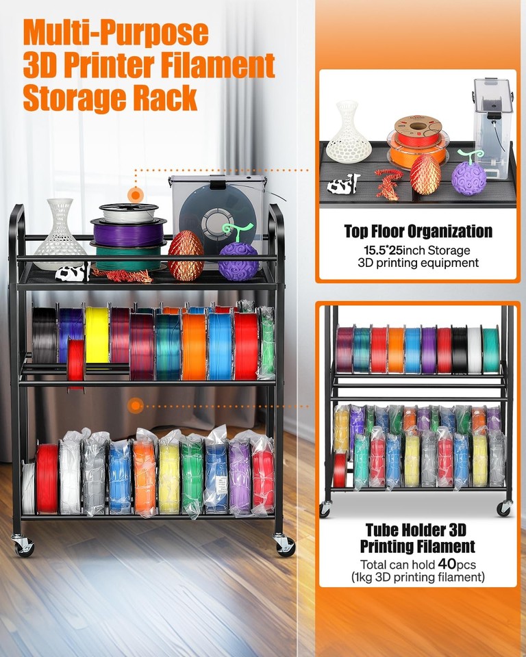 3D Printer Filament Storage Rack- Rolling Filament Spool Holders Racks ...