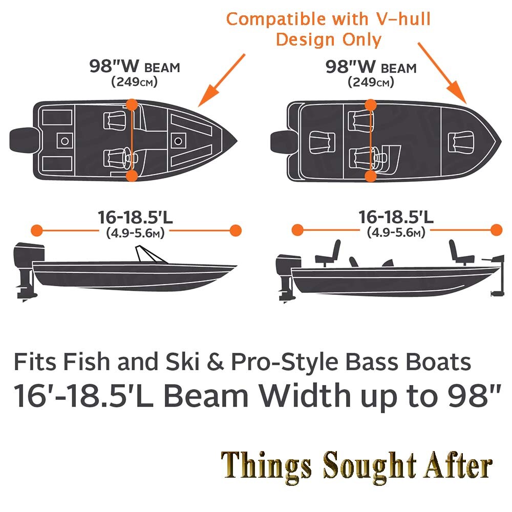 Waterproof Trailerable V-Hull Bass Boat Storage Cover 16 17 18.5' ft to ...