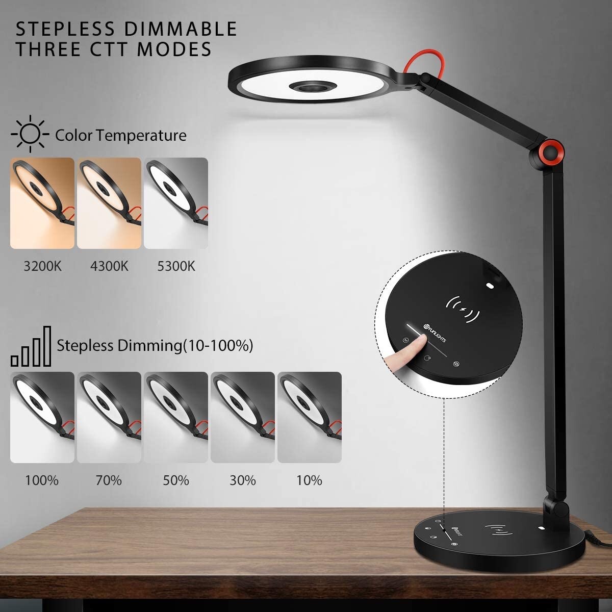 LED Desk Multifunctional Table Lamp Light Wireless Charger Dimmable Eye ...