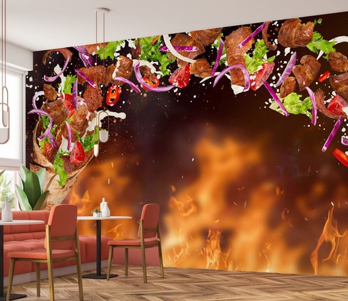 3D Grill Kebab Shop BBQ K034 Wallpaper Wall Mural Self-adhesive ...