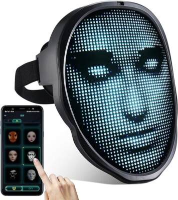 Led mask w/ Bluetooth programmable, Light up mask for masquerade party ...