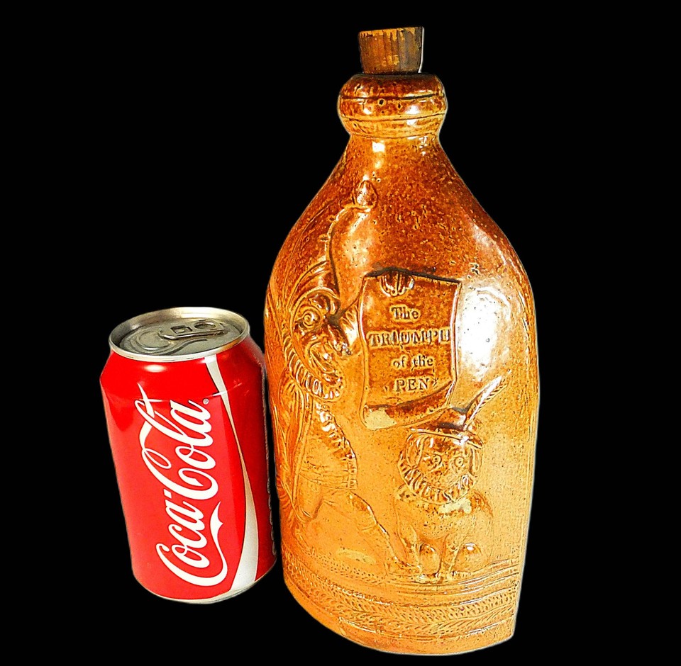 VERY RARE SALT GLAZED DOULTON & WATTS Mr PUNCH STONEWARE FLASK - Circa ...